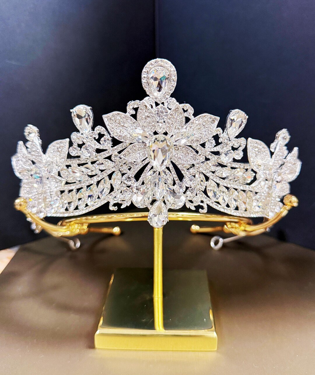 Flower Princess Tiara Silver Handmade Clear Rhinestone Tiara Customize ...