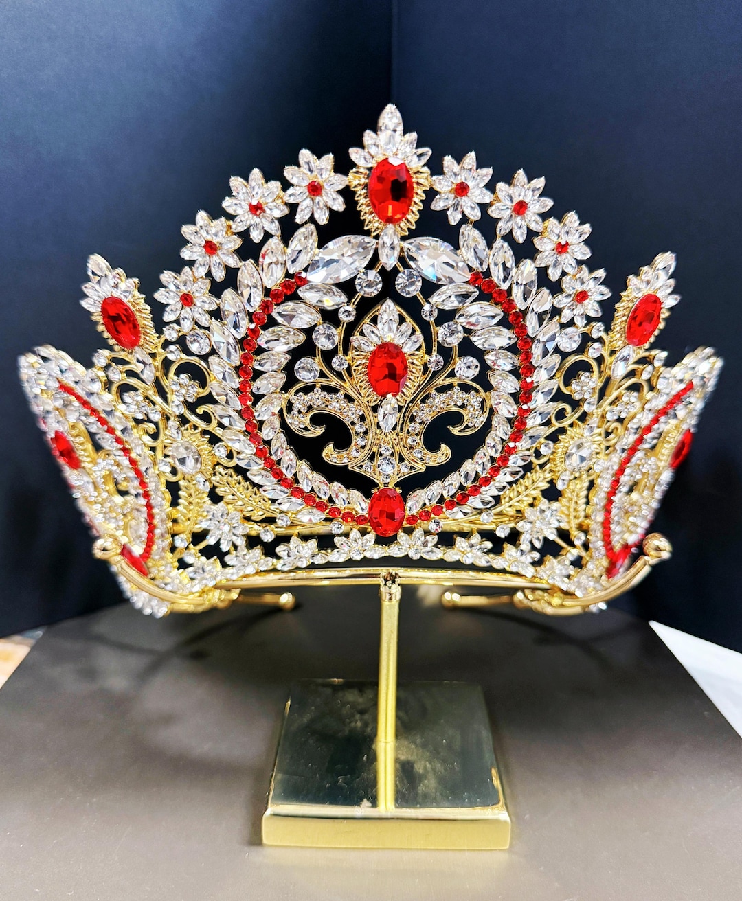 XL Size Gold Royal Red Rhinestone Tiara Queen Crown Wedding Tiara ...