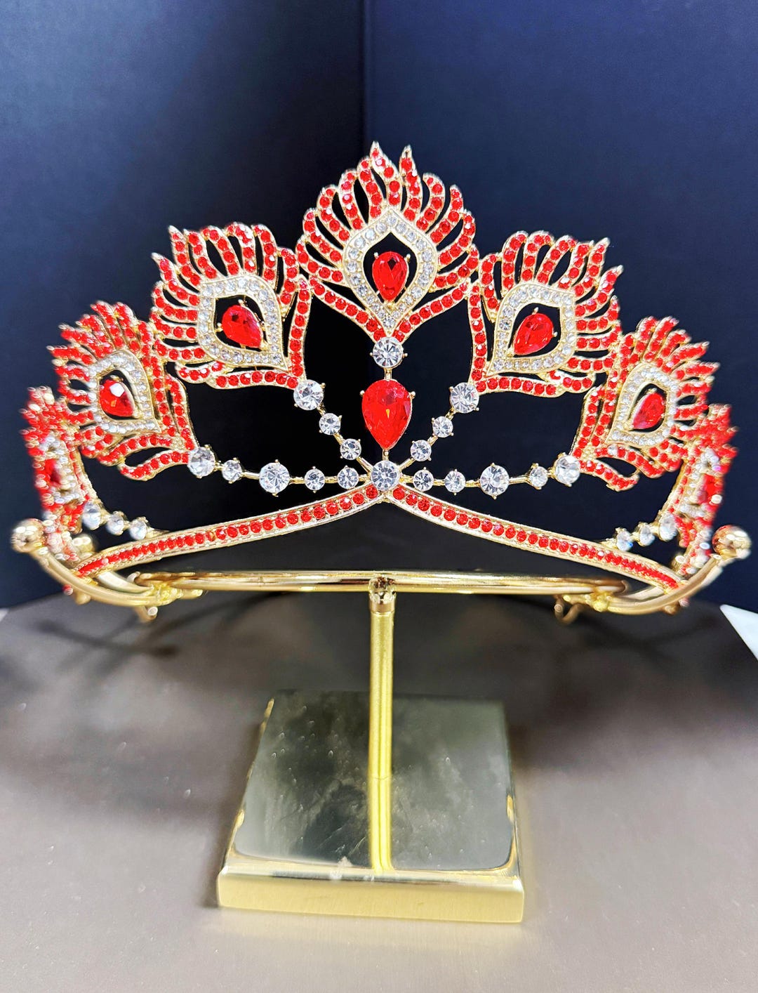 Gold Peacock Princess Tiara Red Rhinestone Tiara Customize Color ...