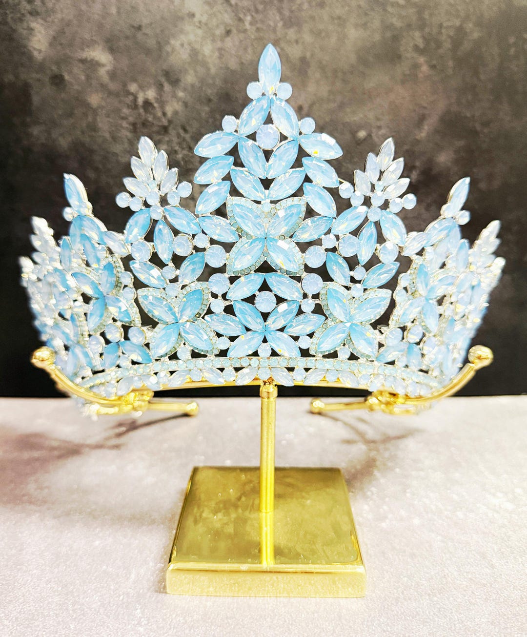 High Quality Silver Cream Baby Blue Rhinestones Princess Tiara Wedding ...