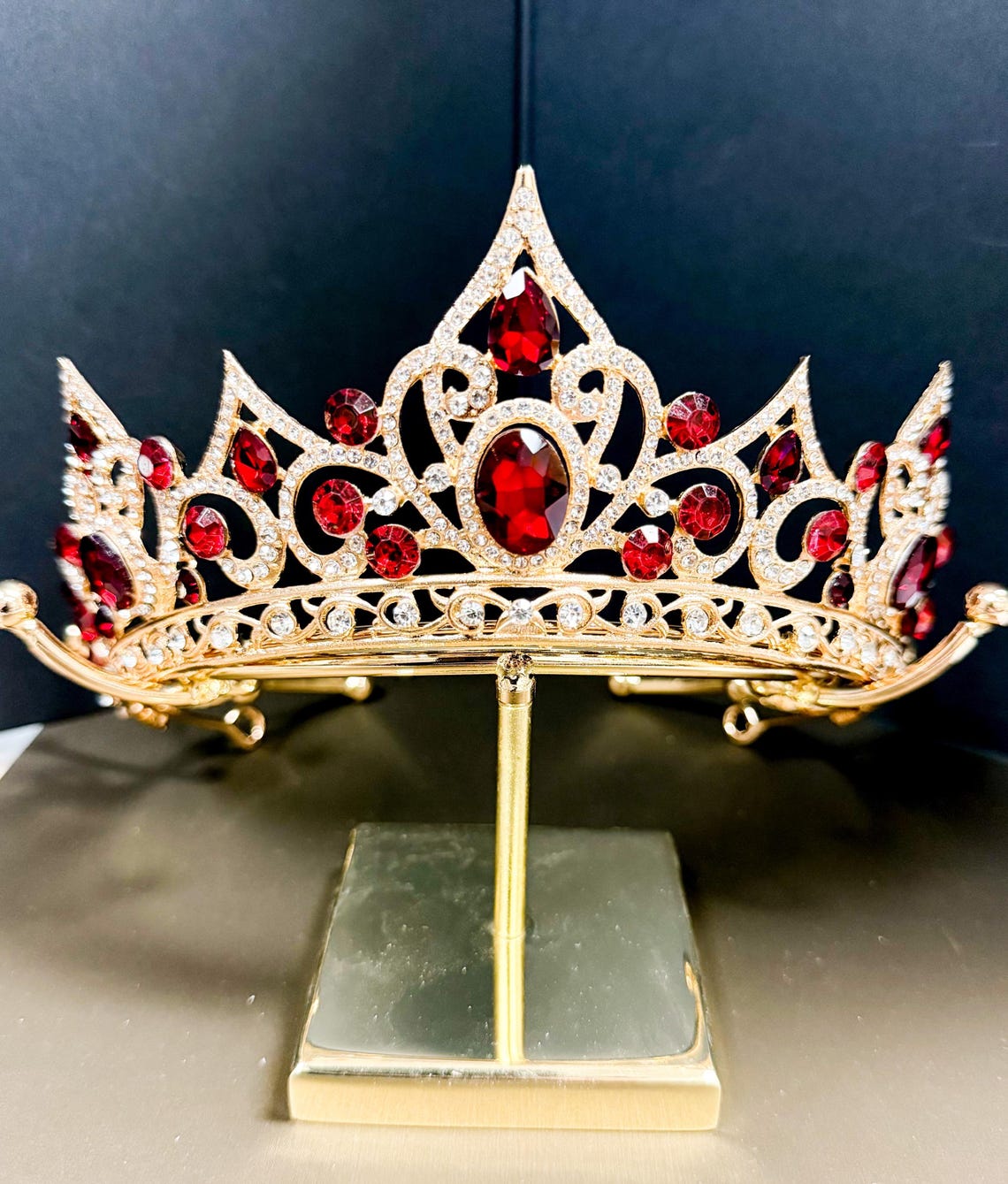 Gold Handmade Red Rhinestone Tiara Customize Color Wedding Gift for Her ...