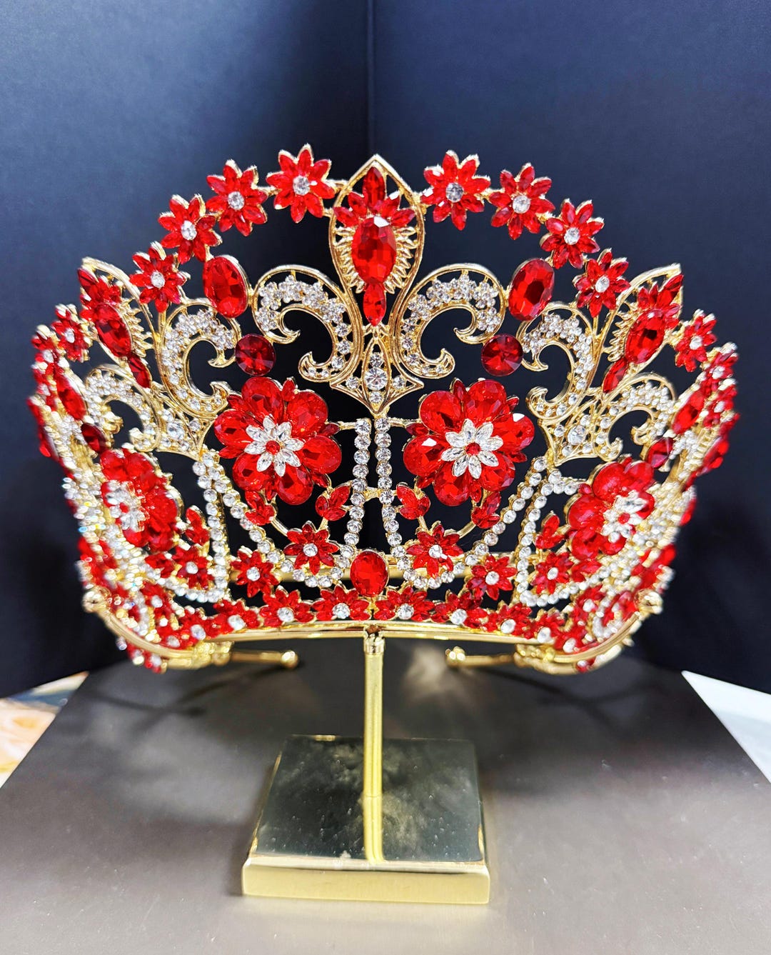 XL Size Gold Handmade Red Rhinestone Tiara Royal Tiara Wedding Tiara ...