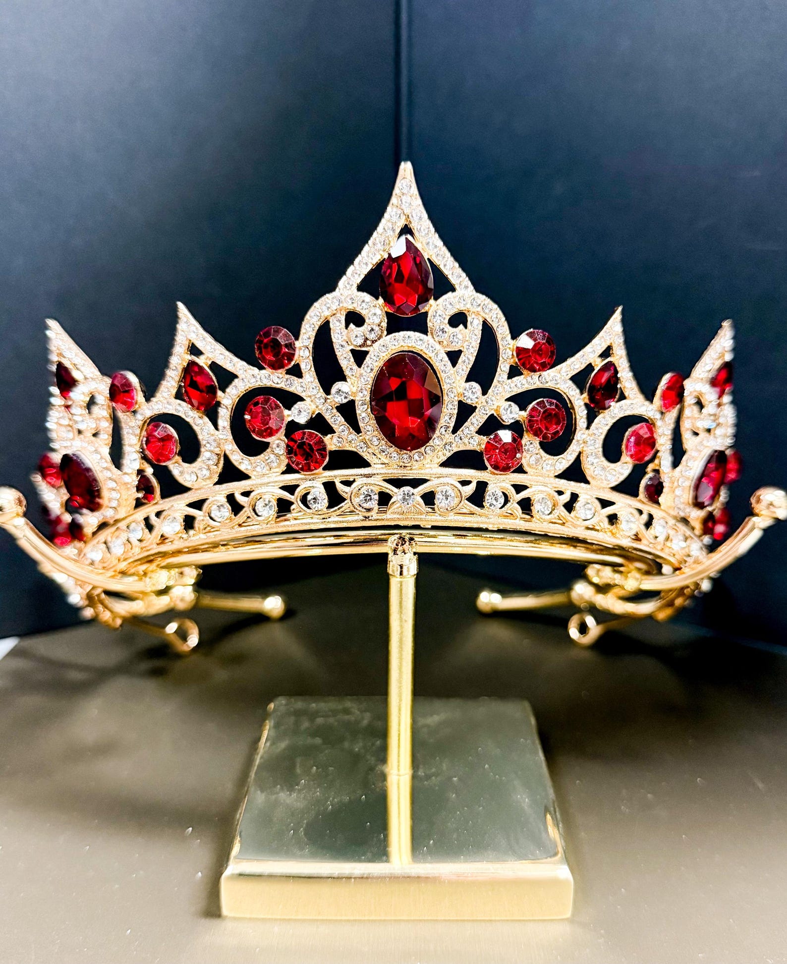 Gold Handmade Red Rhinestone Tiara Customize Color Wedding Gift for Her ...