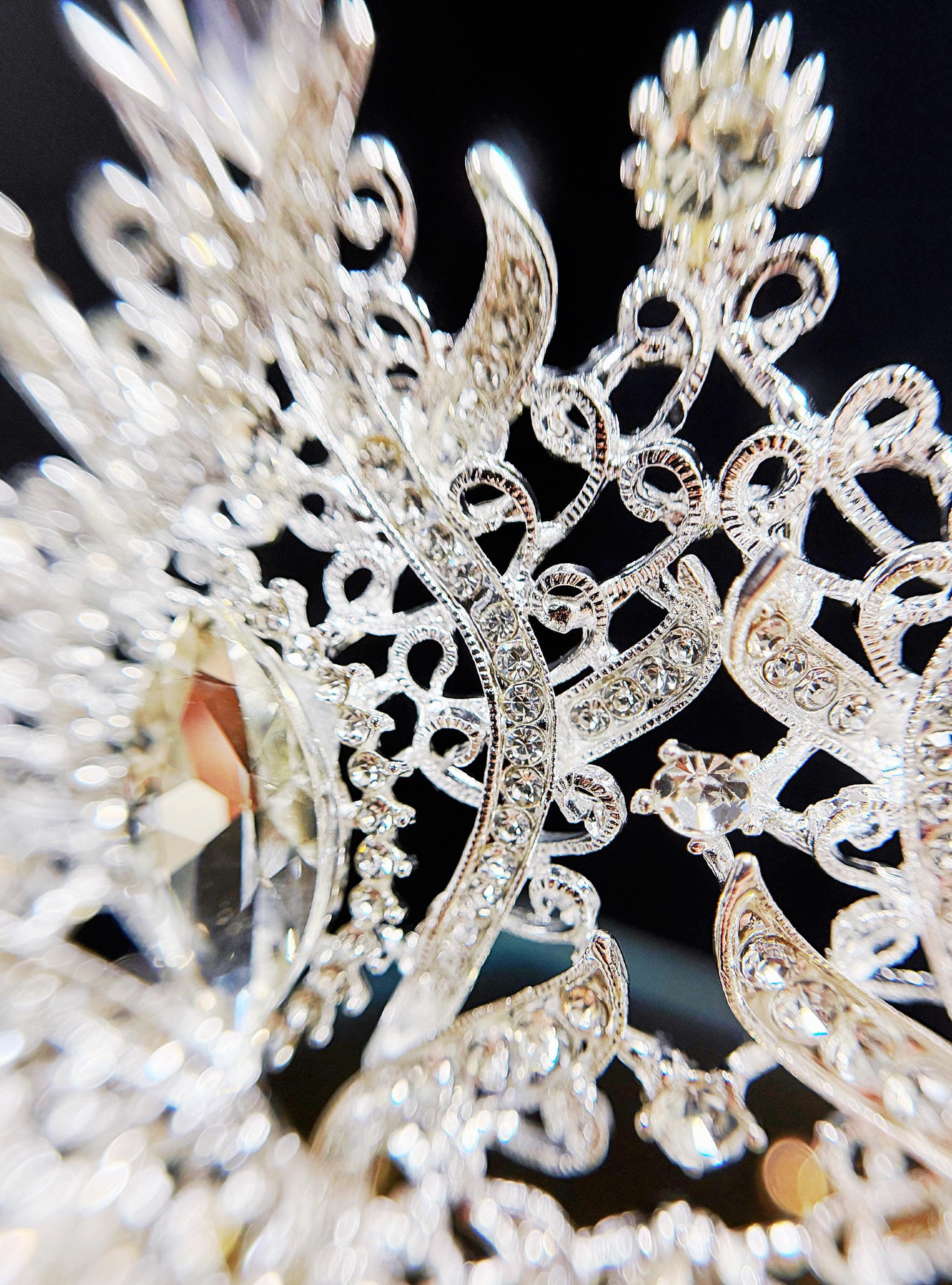 Large Silver Crown Princess Tiara Handmade Clear Rhinestone Wedding ...