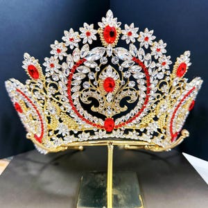 XL Size Gold Royal Red Rhinestone Tiara Queen Crown Wedding Tiara ...
