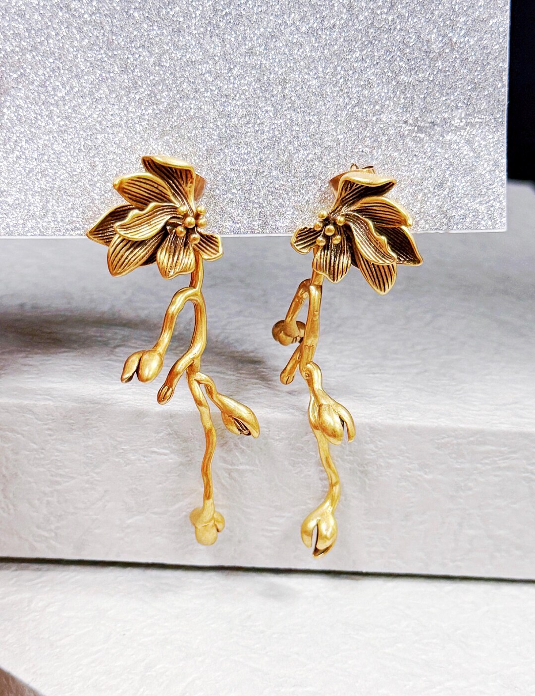 Vintage Gold Drop Flower Earrings Handmade Gifts for Her Bridal ...