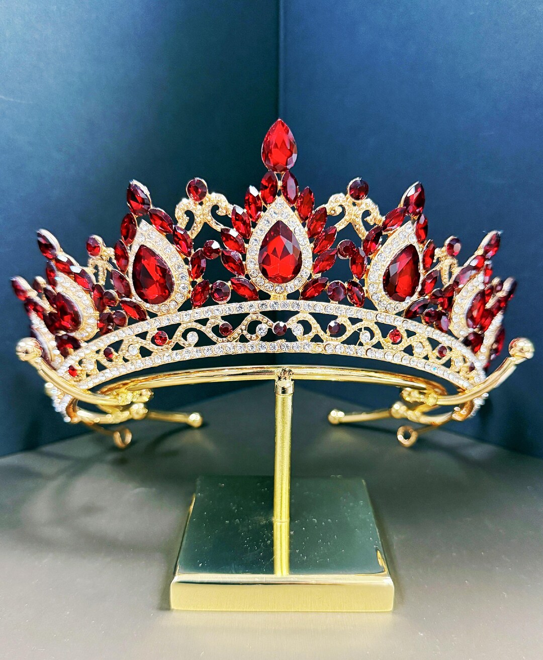 Gold Red Rhinestone Tiara Handmade Customize Color Wedding Gift for Her ...