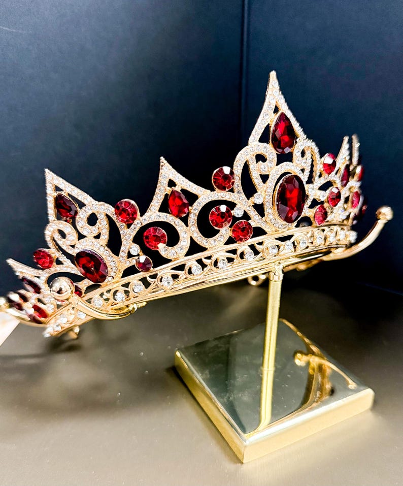 Gold Handmade Red Rhinestone Tiara Customize Color Wedding Gift for Her ...