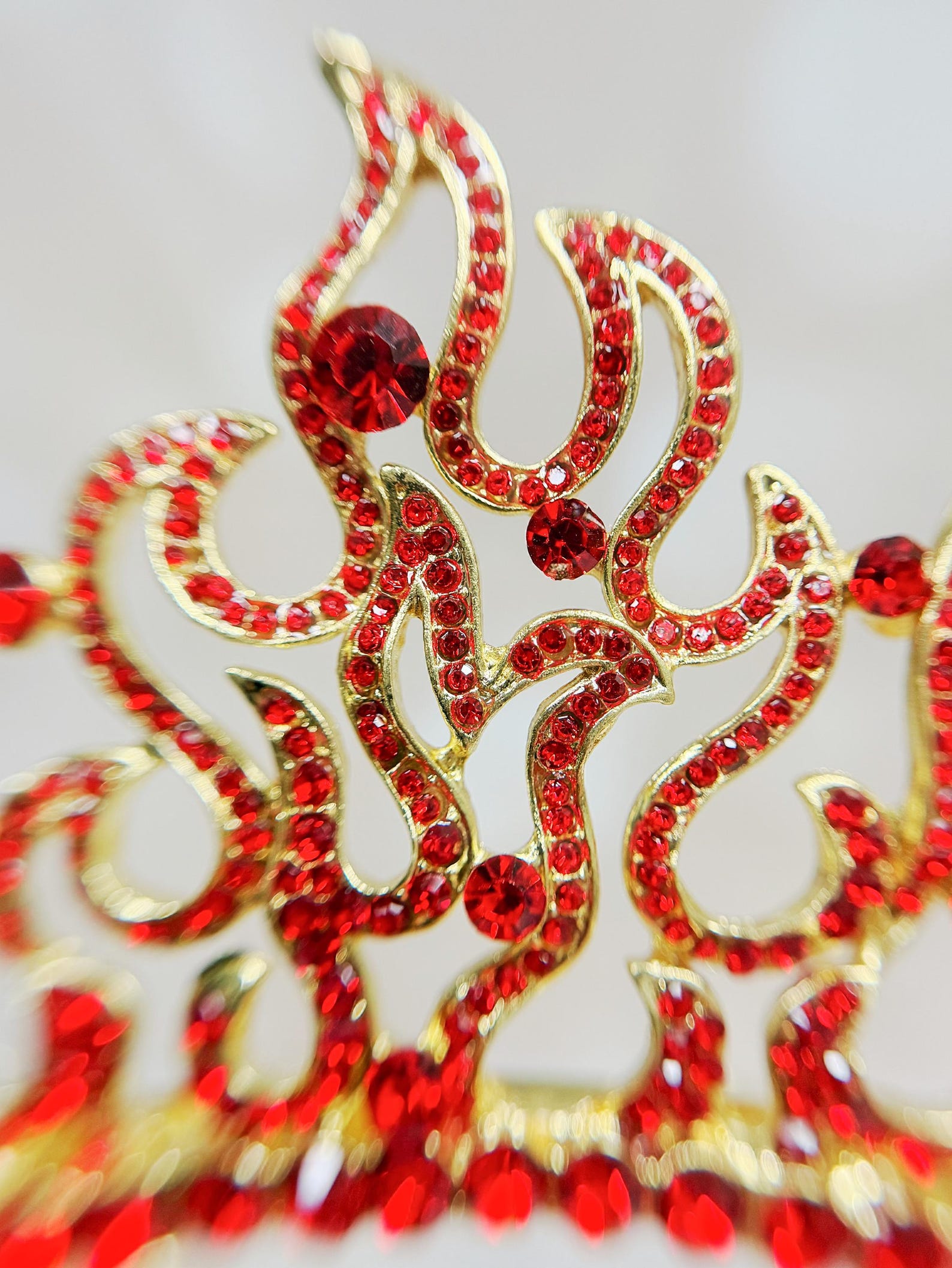 Gold Fire Red Rhinestone Tiara Handmade Queen Crown Wedding Gift for ...