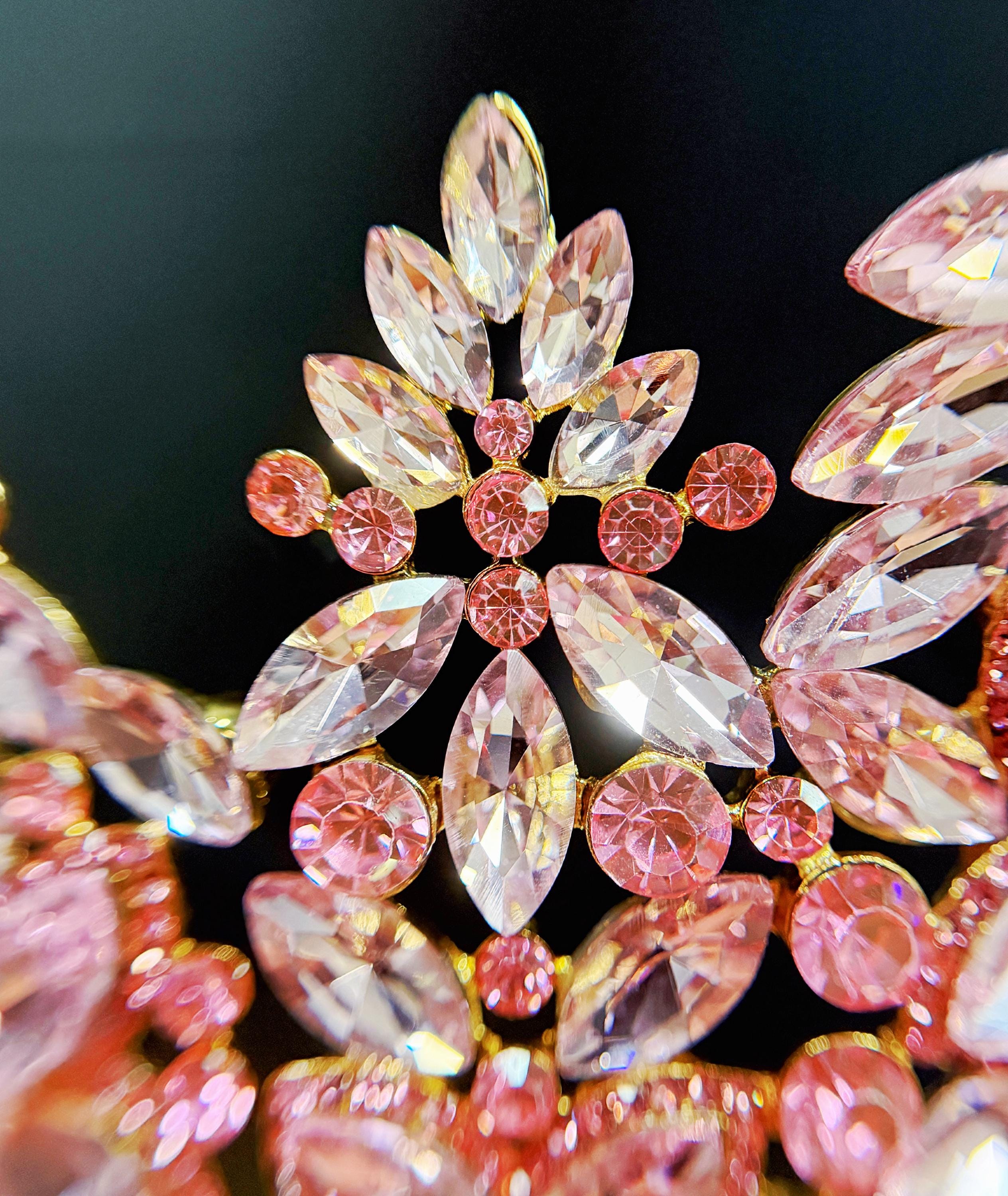High Quality Gold Pink Rhinestones Princess Tiara Super Shining Wedding ...