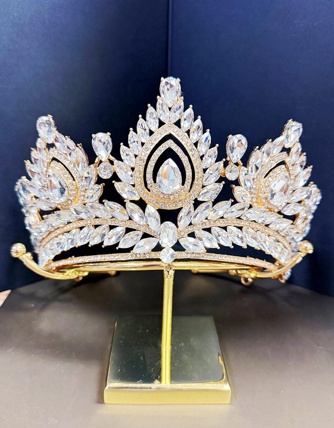 Gold Princess Tiara Gold Handmade Clear Rhinestone Tiara Customize