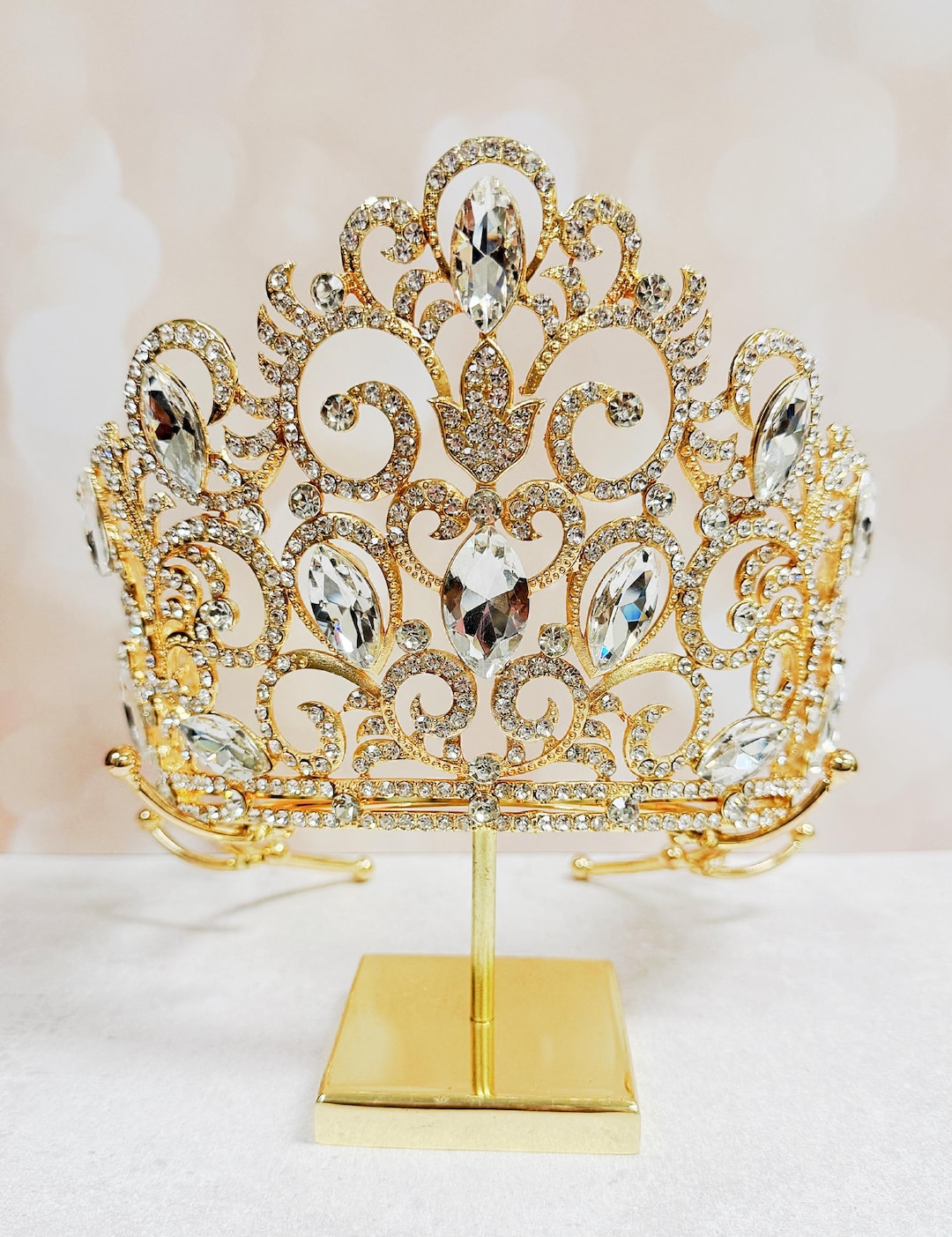 Shining Heavy XL Gold Wedding Tiara W 7” T 5.5” Comb Tiara Handmade ...
