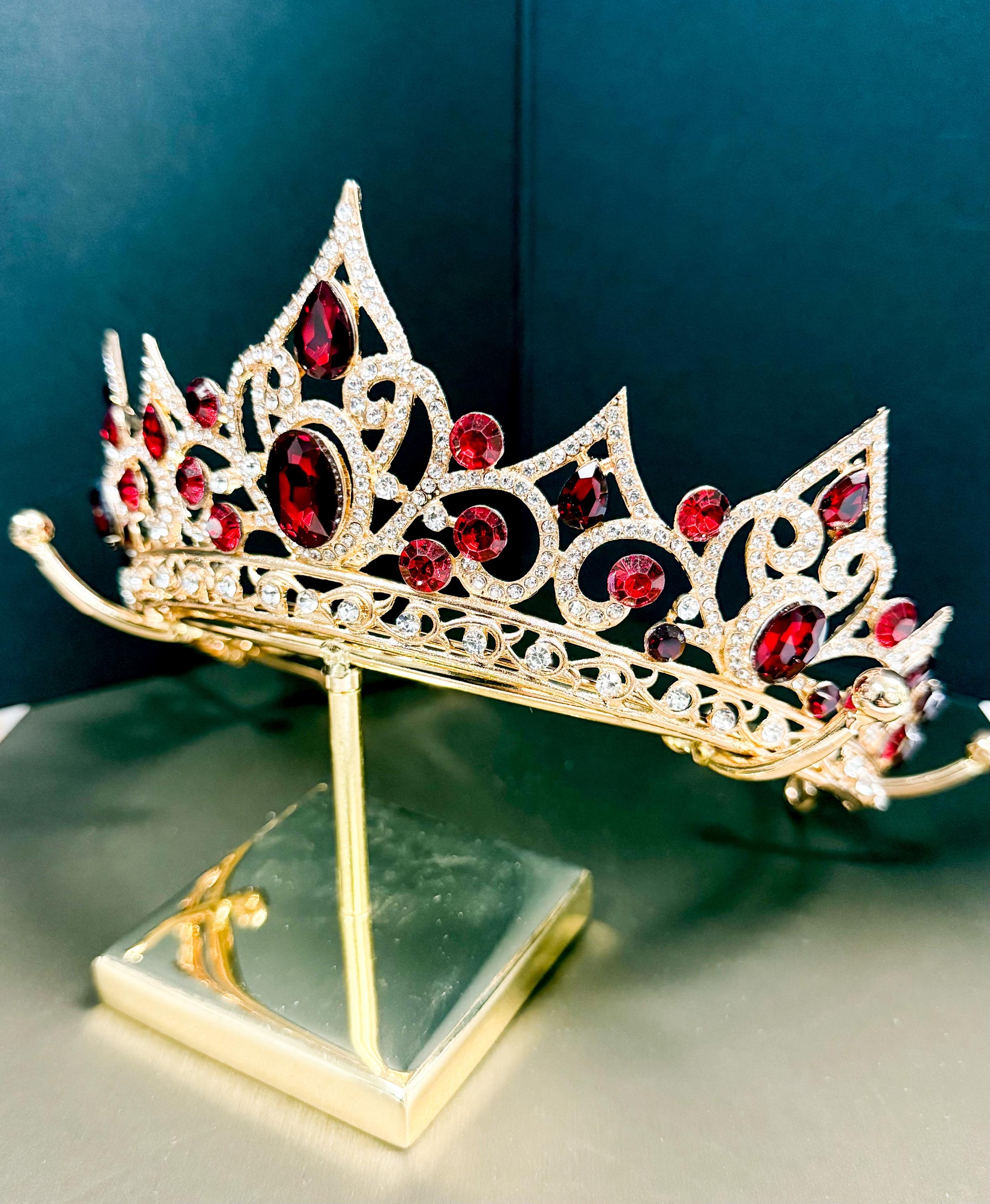 Gold Handmade Red Rhinestone Tiara Customize Color Wedding Gift for Her ...