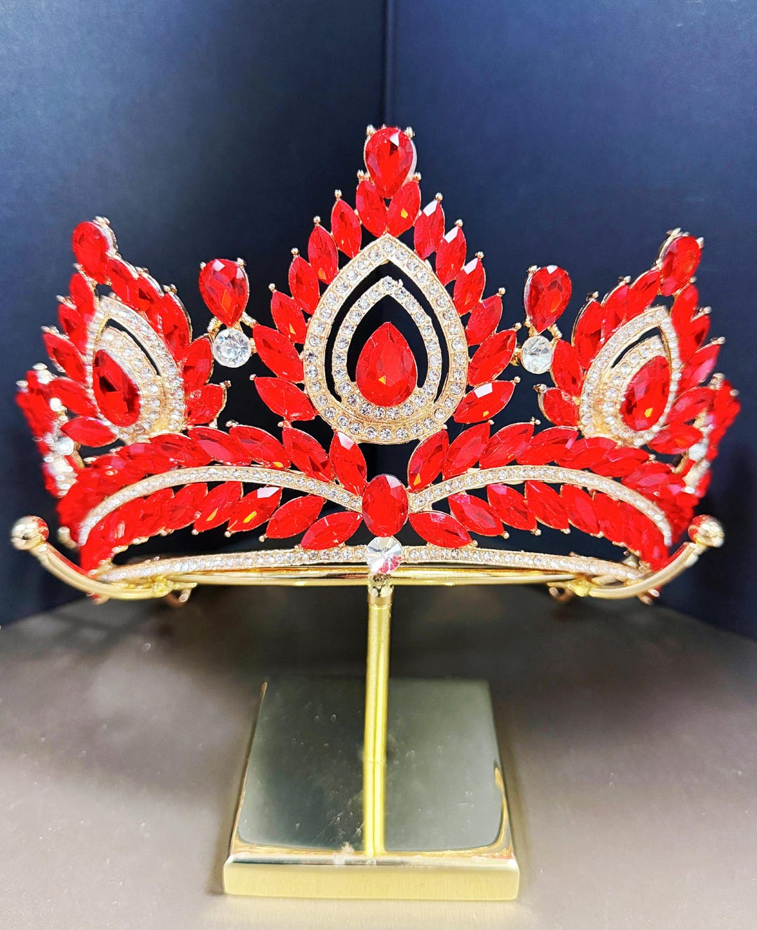 Gold Handmade Red Rhinestone Tiara Large Customize Color Wedding Gift ...