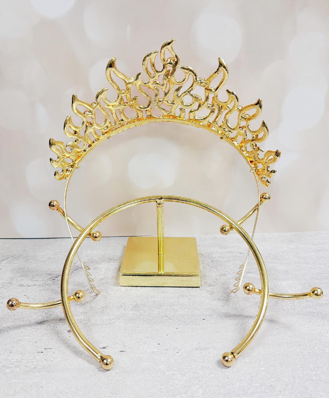 Gold Fire Red Rhinestone Tiara Handmade Queen Crown Wedding Gift for ...