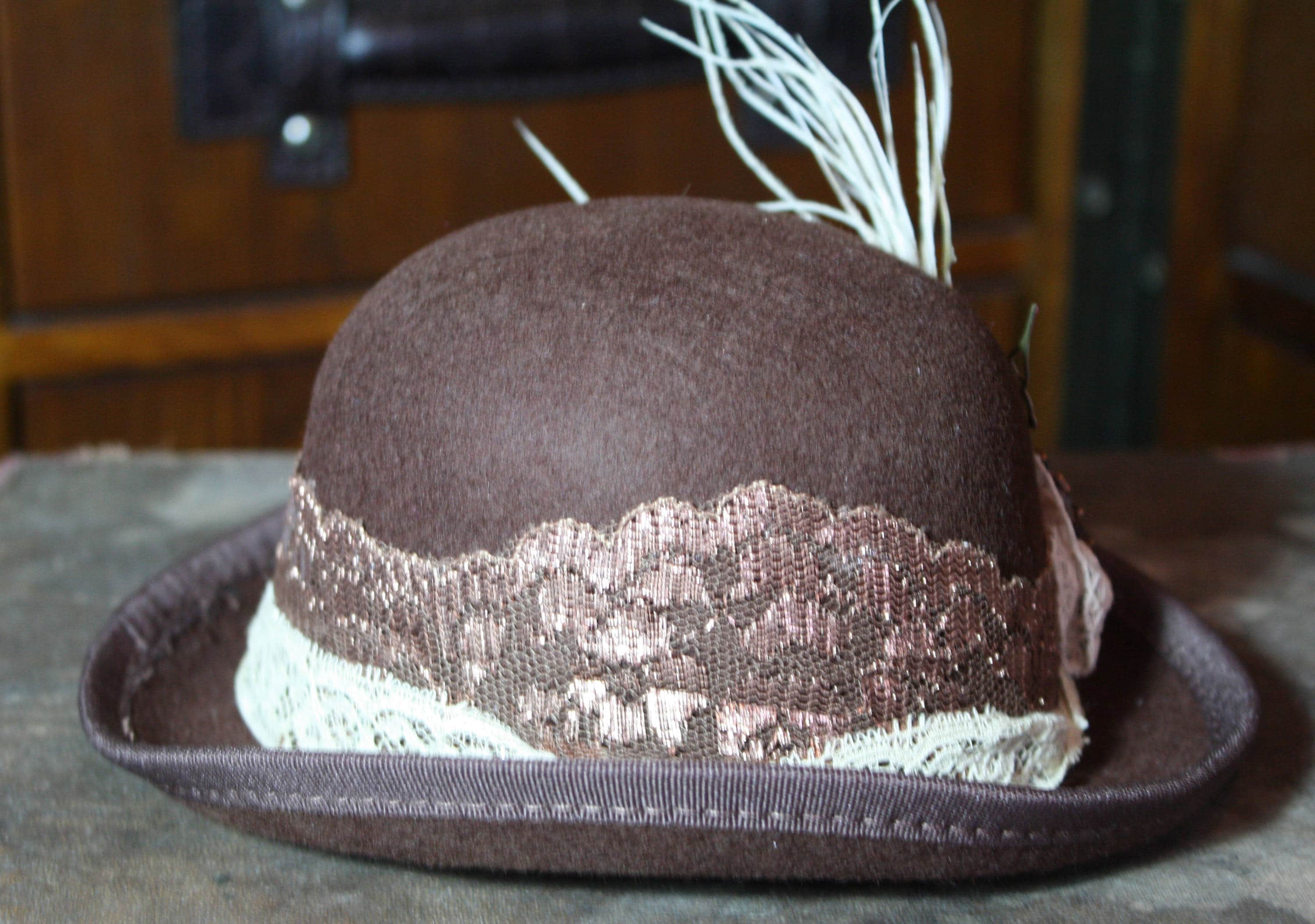 Brown and Copper Mini Bowler Derby Hat, Fascinator, With Clock Hands ...