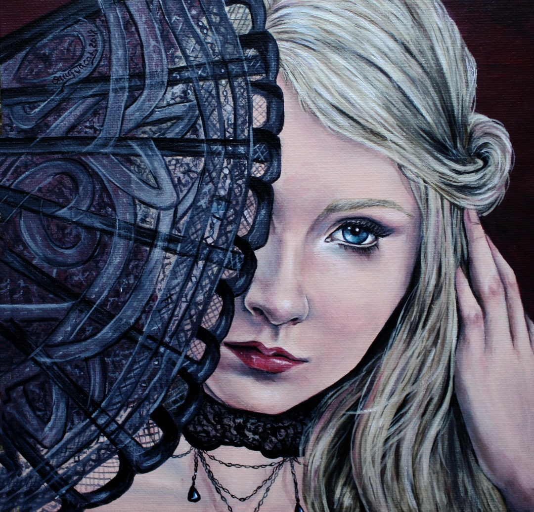 Gothic Femme Fatale Lowbrow Fine Art Giclee Print Lace Fan - Etsy