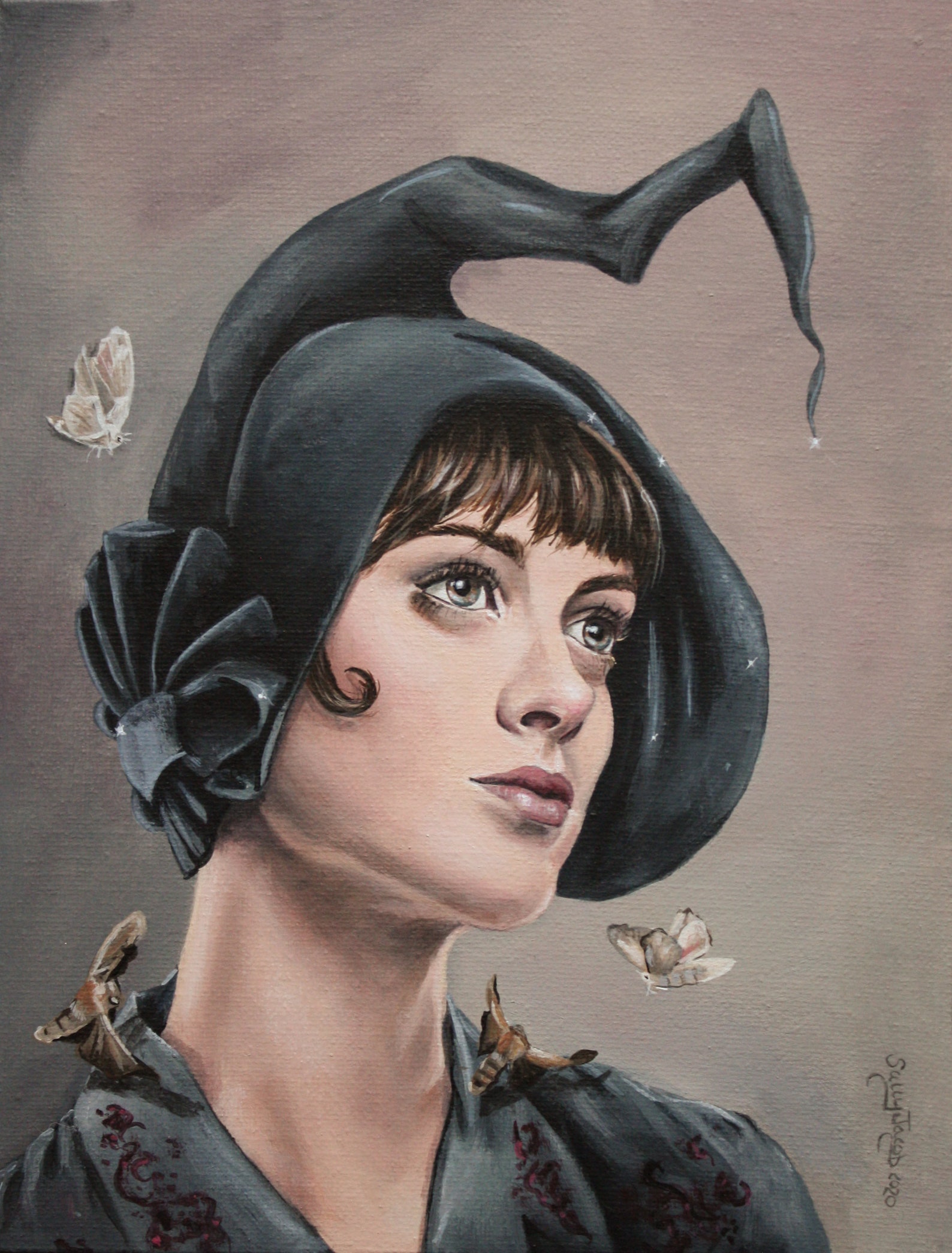 1920s Witch Portrait, Original Acrylic Painting, Flapper, Steampunk ...