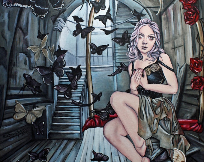 Gothic Steampunk Lowbrow Art Print Girl With Moths, the Gilded Cage - Etsy