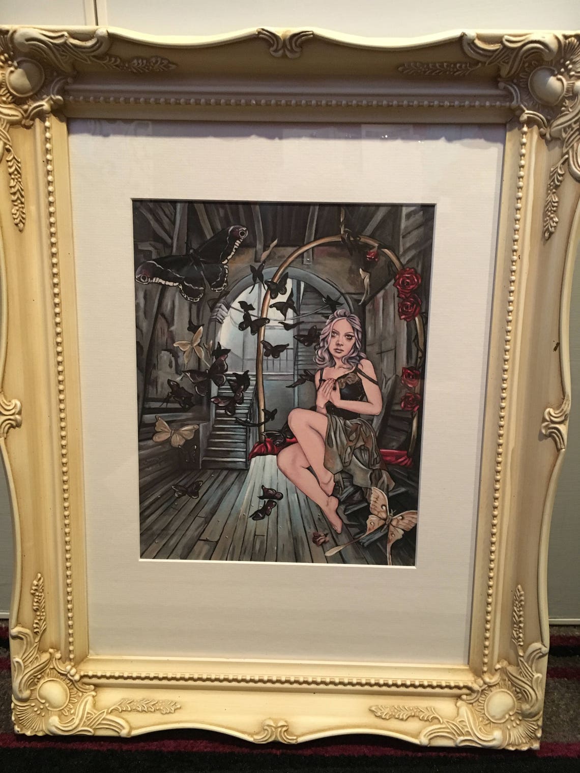 Gothic Steampunk Lowbrow Art Print Girl With Moths, the Gilded Cage - Etsy