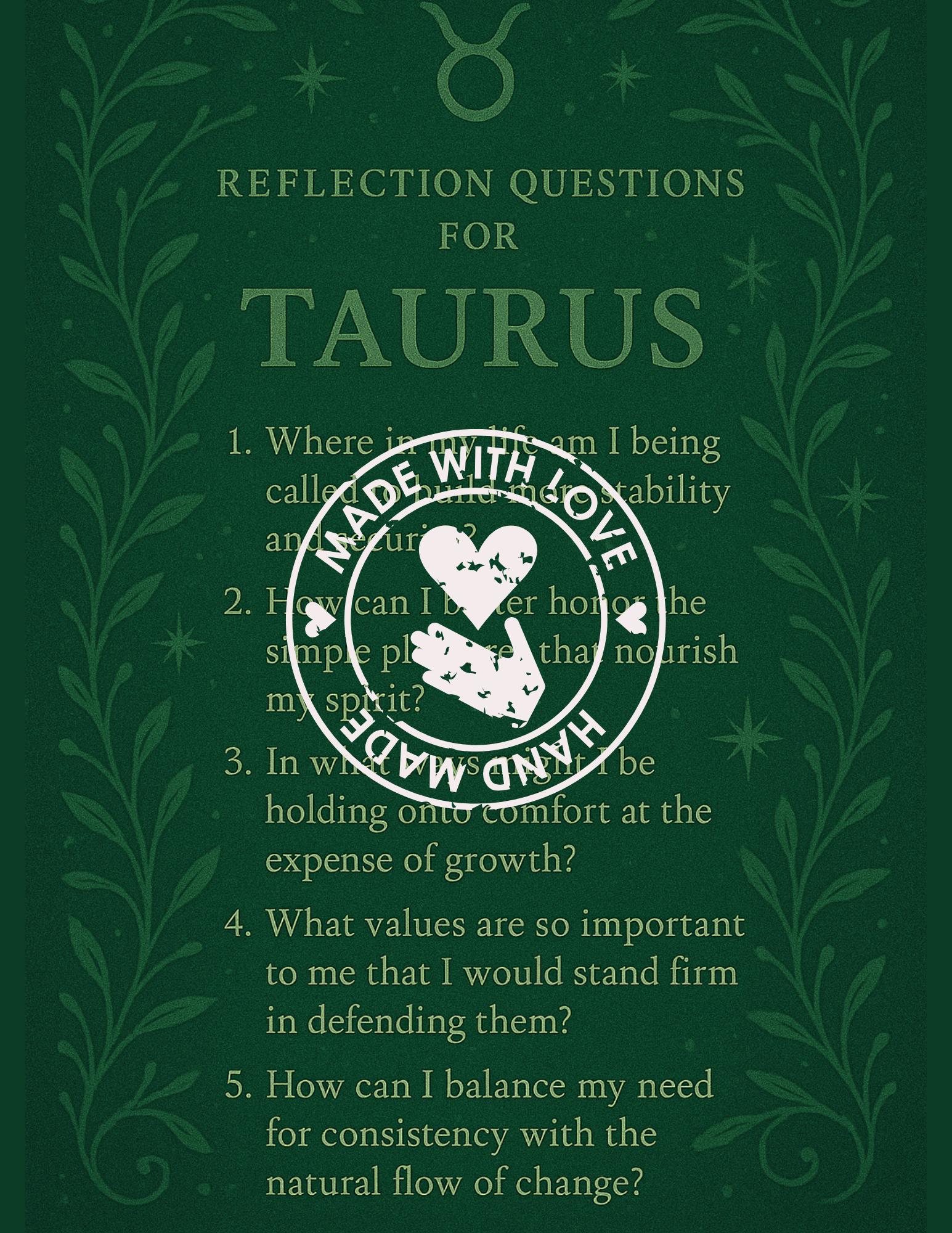 Taurus Zodiac Reflection Cards: Grounding Journal Prompts (PDF Download ...