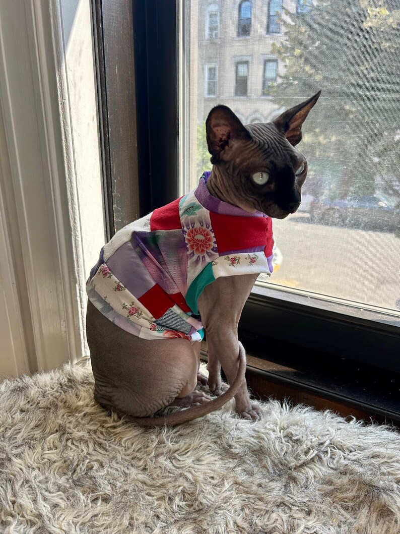 Handmade Patchwork Sphynx Shirt, Sphynx Cat Clothes, Cat Clothes ...