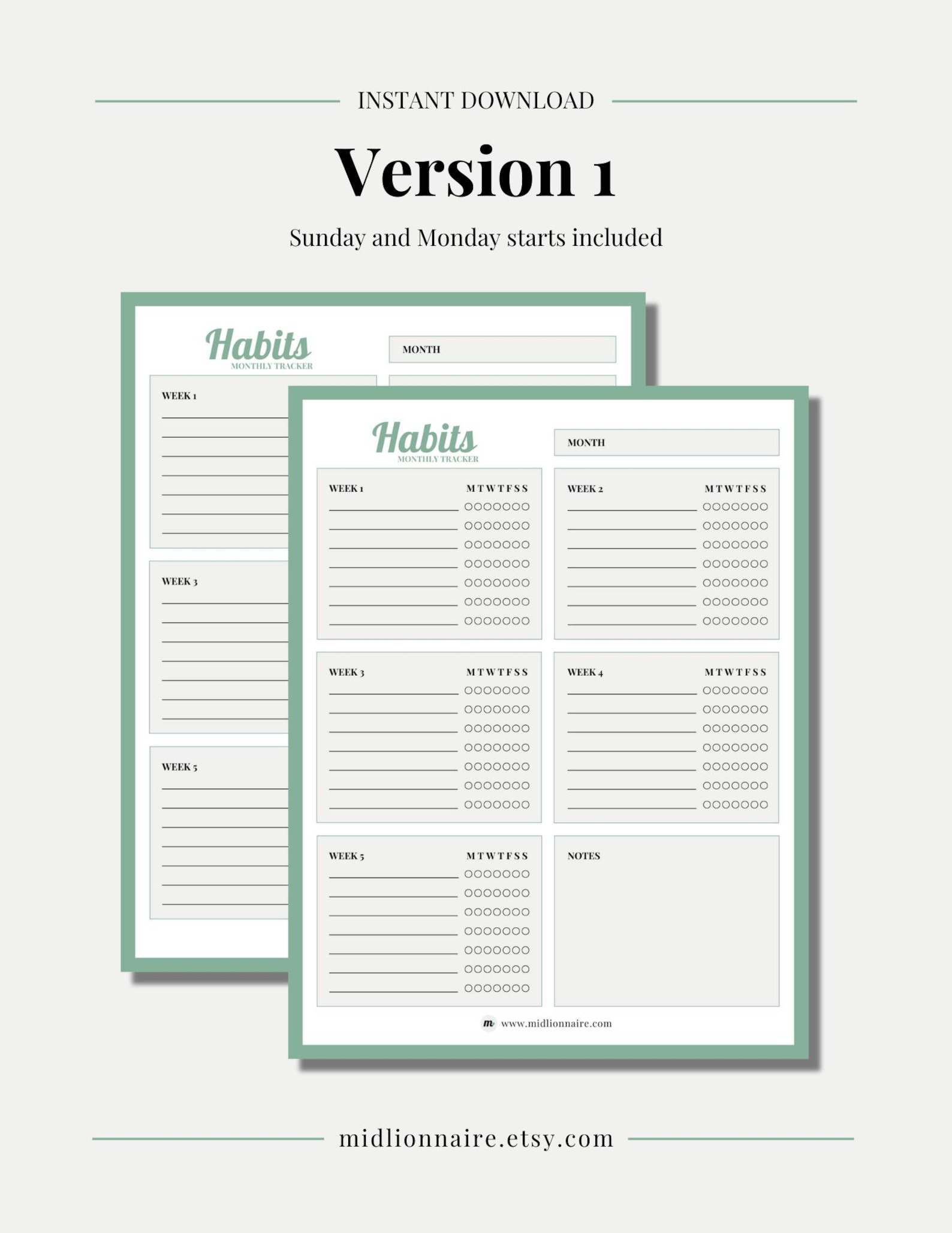 Monthly Habit Tracker, Printable, A5 Paper, Instant Download PDF Format ...