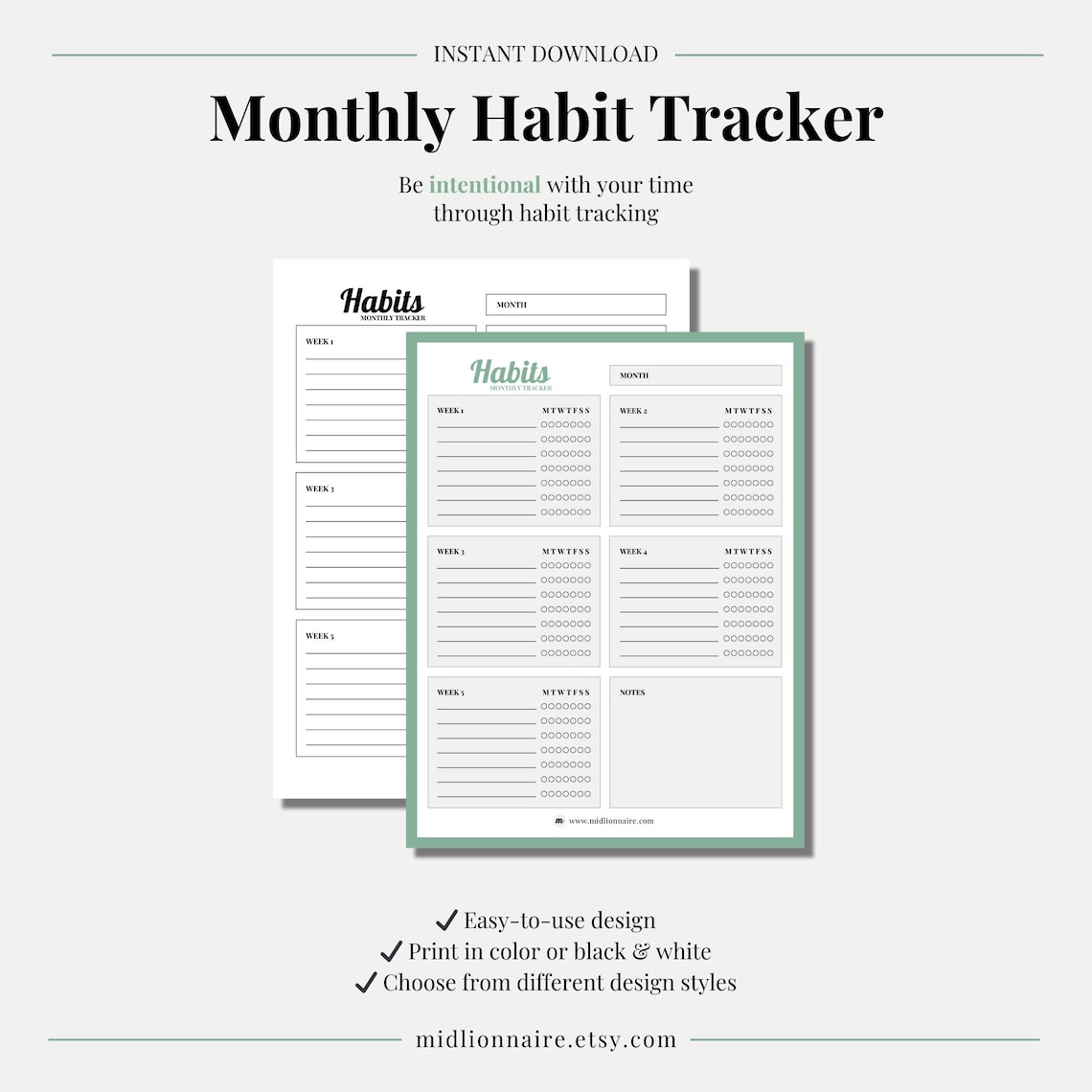 Monthly Habit Tracker, Printable, A5 Paper, Instant Download PDF Format ...