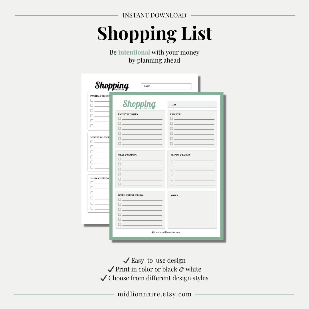 Grocery Shopping List for Intentional Spending, Printable, A5 Paper ...
