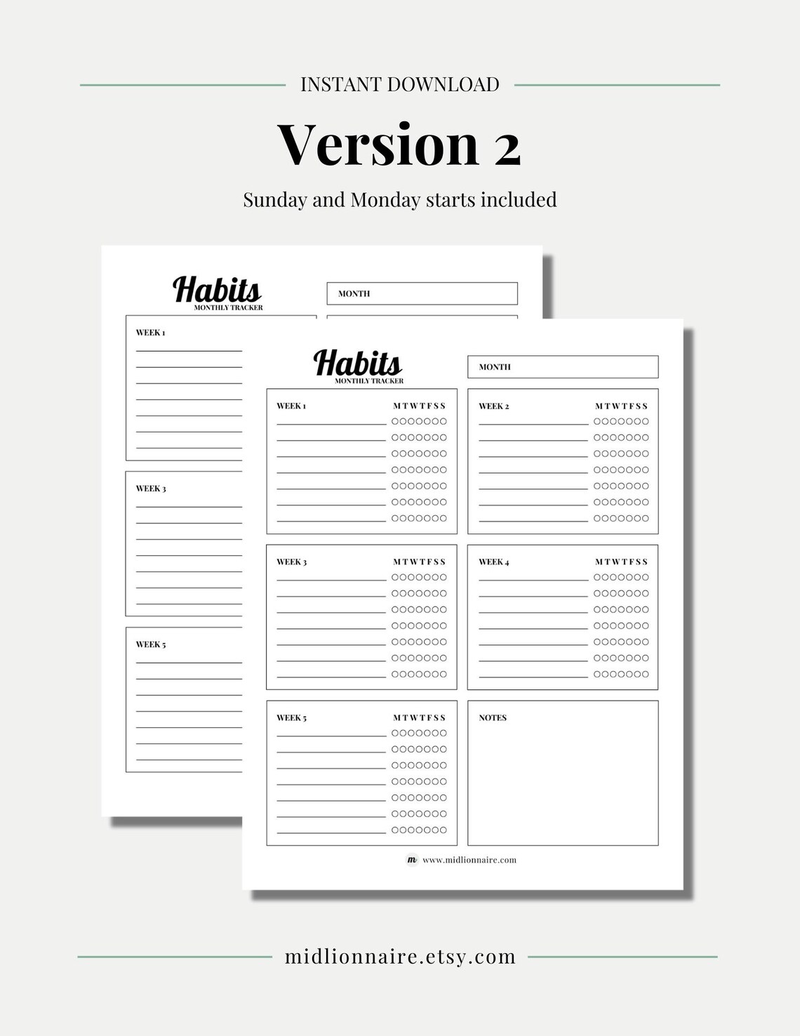 Monthly Habit Tracker, Printable, A5 Paper, Instant Download PDF Format ...