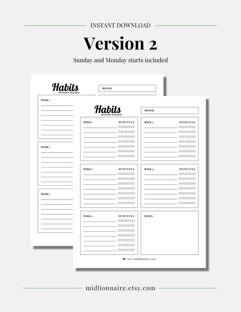 Monthly Habit Tracker, Printable, A5 Paper, Instant Download PDF Format ...