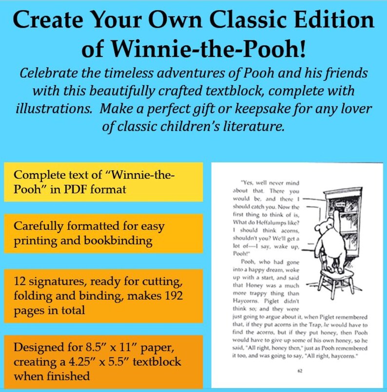 Winnie-the-pooh Printable Book Illustrated, Preformatted Textblock for ...