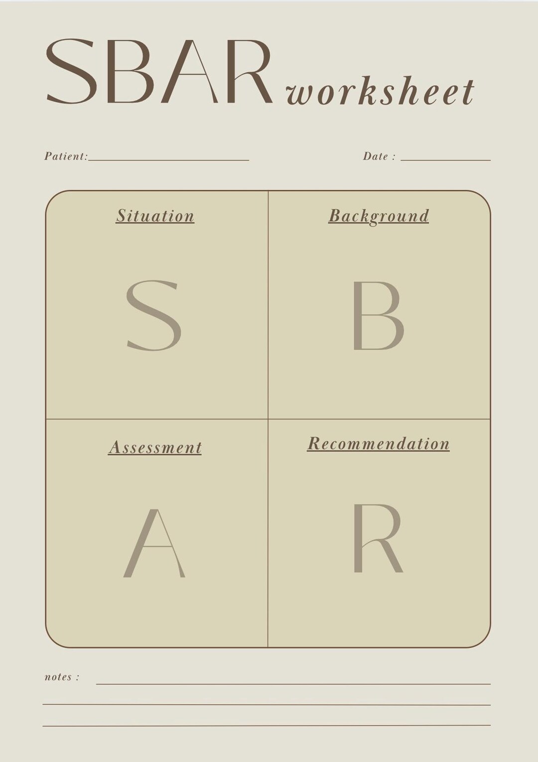 SBAR Worksheet - Etsy