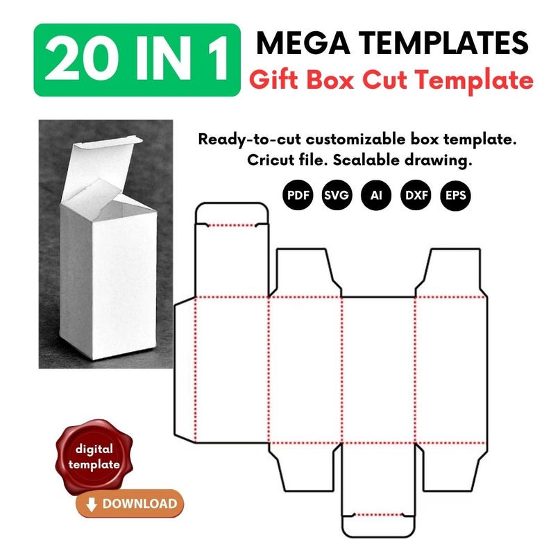 20 Gift Box Cut Template, SVG, Ai, PDF, Eps, Dxf File Format. Ready-to ...