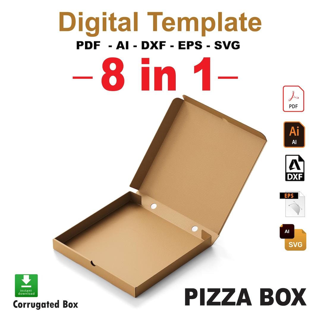 Pizza Cardboard Box Templates Digital Download 8 in 1, Box Self ...