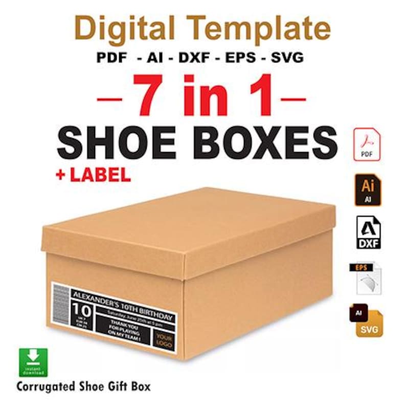7 Shoe Box SVG Template + Label, Editable Shoe Box Label, Sneaker Box ...