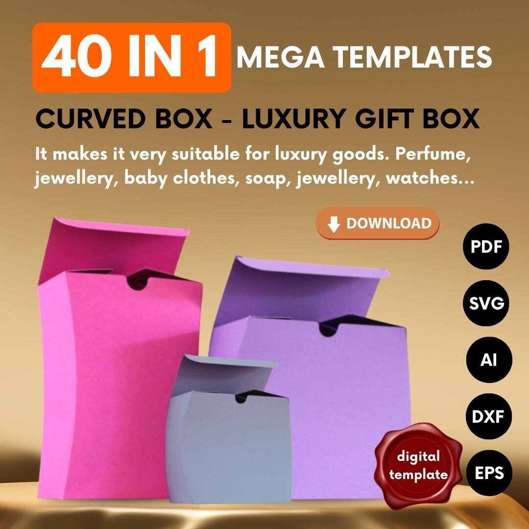 Curved Gift Box Template: 40 in 1 SVG DXF PDF (digital Download) - Etsy