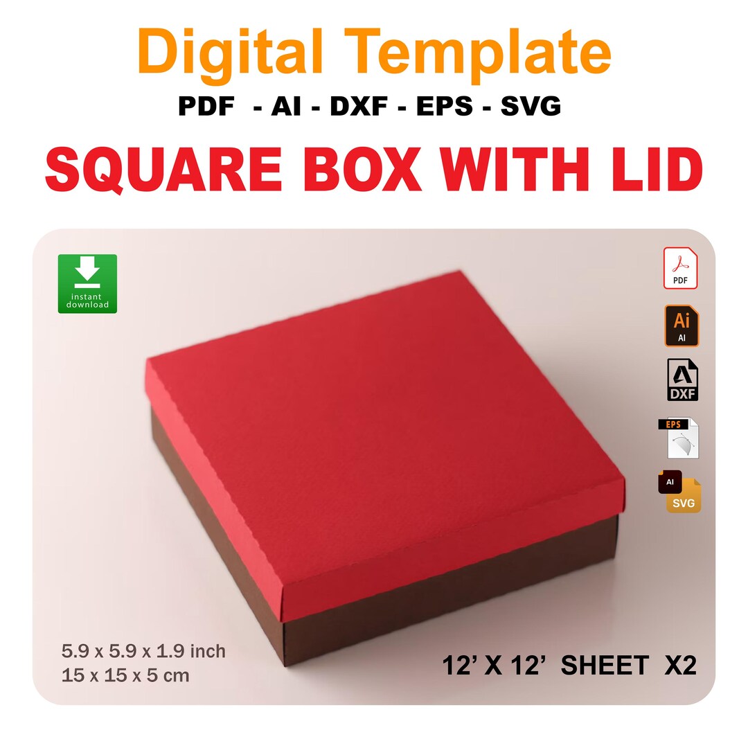 Box With Lid SVG Template, Square Box Template, Cricut Cut Files ...