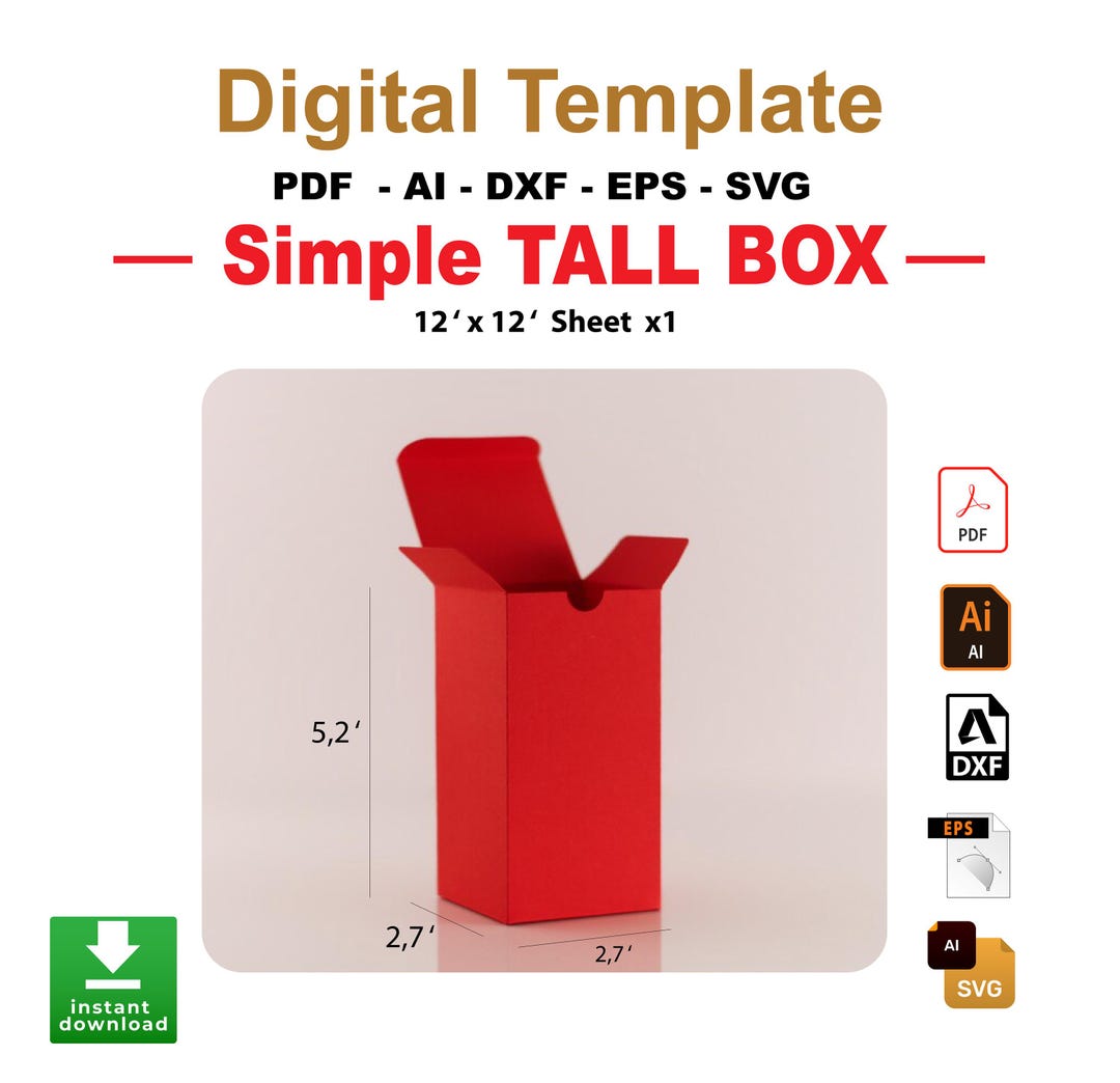 Tall Box SVG Template, Square Box SVG, Gift Box, Cricut Cut Files ...