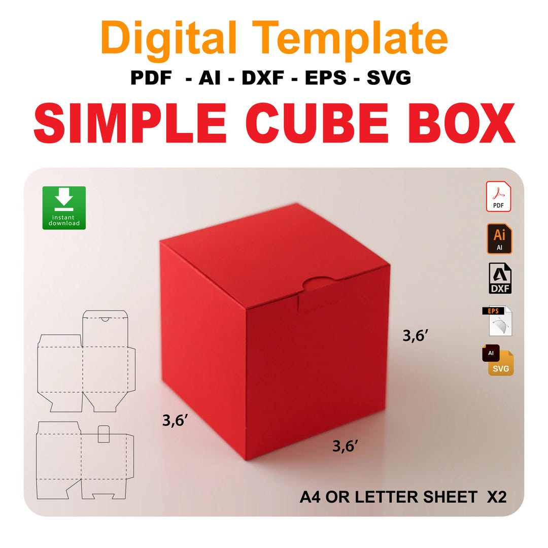 Cube Box SVG Template, Square Box Template, Gift Box, Cricut Cut Files ...