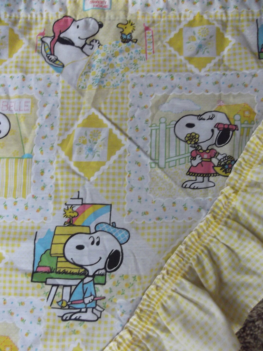 Peanuts Gang Snoopy and Belle Yellow Gingham Swag Curtain - Etsy