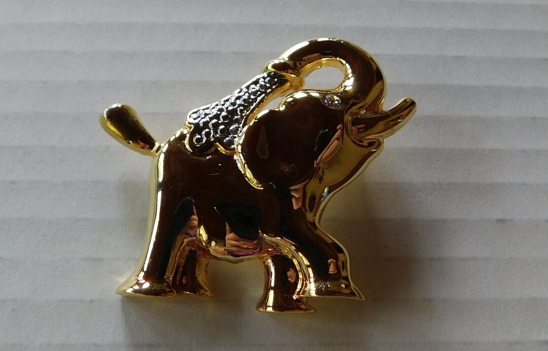 Gold Elephant Pin Trunk up With Rhinestone Eye and Spray From Trunk - Etsy