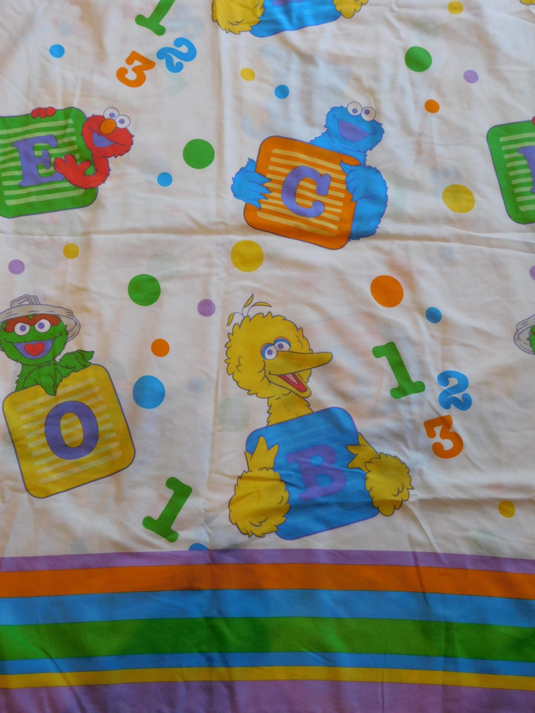 Sesame Street Blocks Numbers and Dots Twin Flat Sheet Oscar Big Bird ...