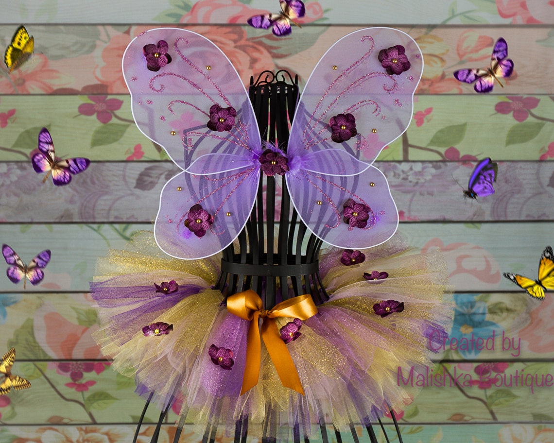 Baby Girl Butterfly Fairy Wings Lavender Glitter with Flowers | Etsy