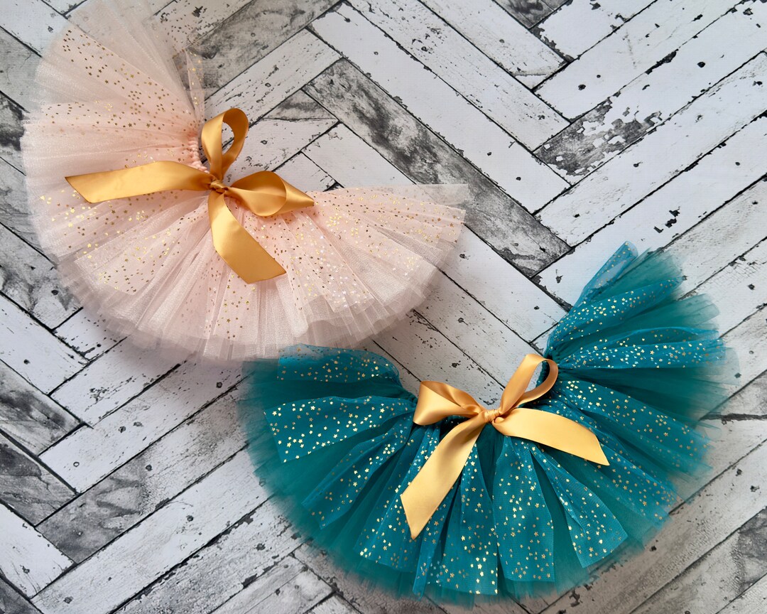 Gold Stars Teal and Blush Tutu, Shiny Twinkle Little Star Theme Cake Smash Birthday Girl Tulle ...