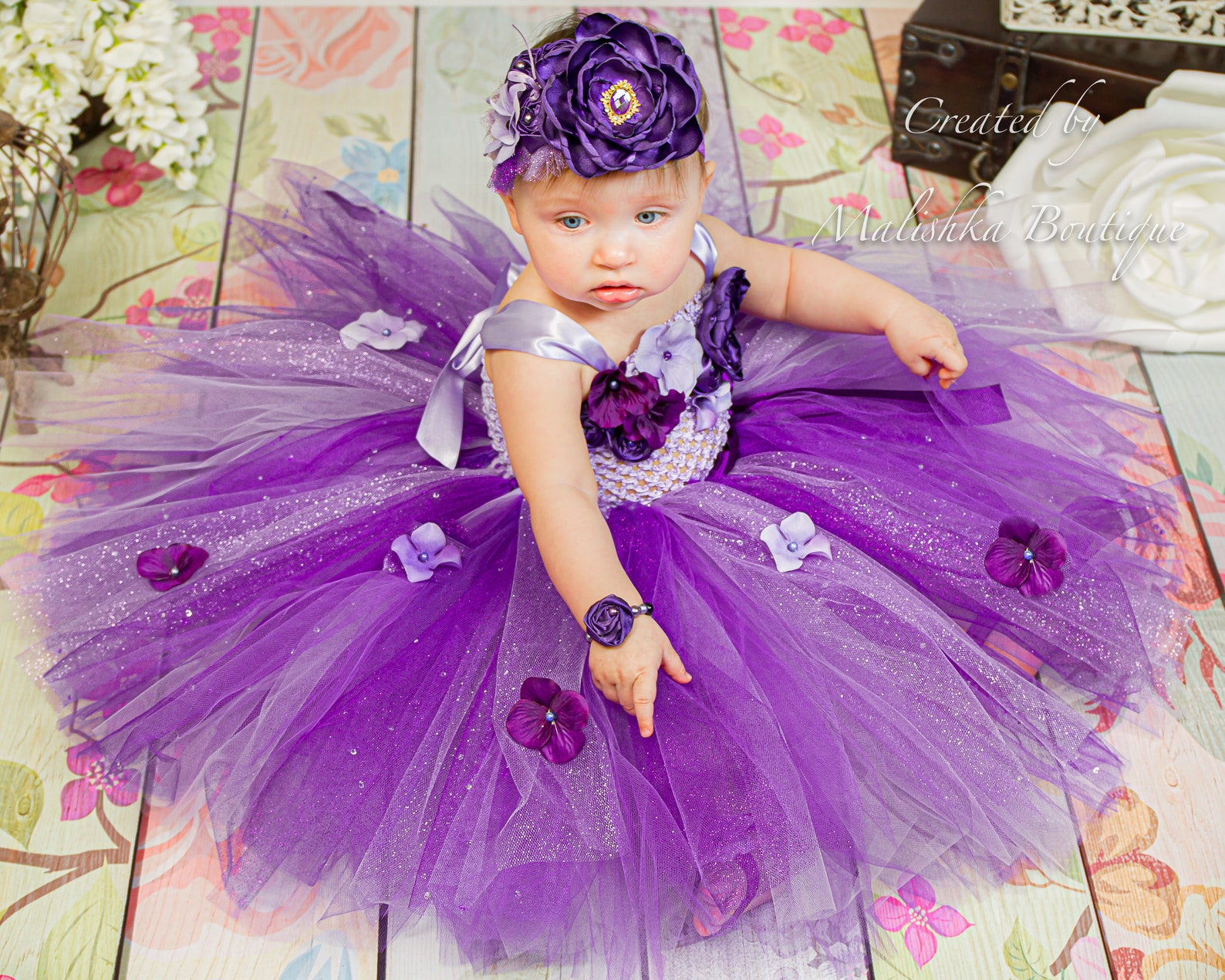 Baby Girl Long Tutu Dress, Ultra Violet Lilac Purple, Flower Girl ...