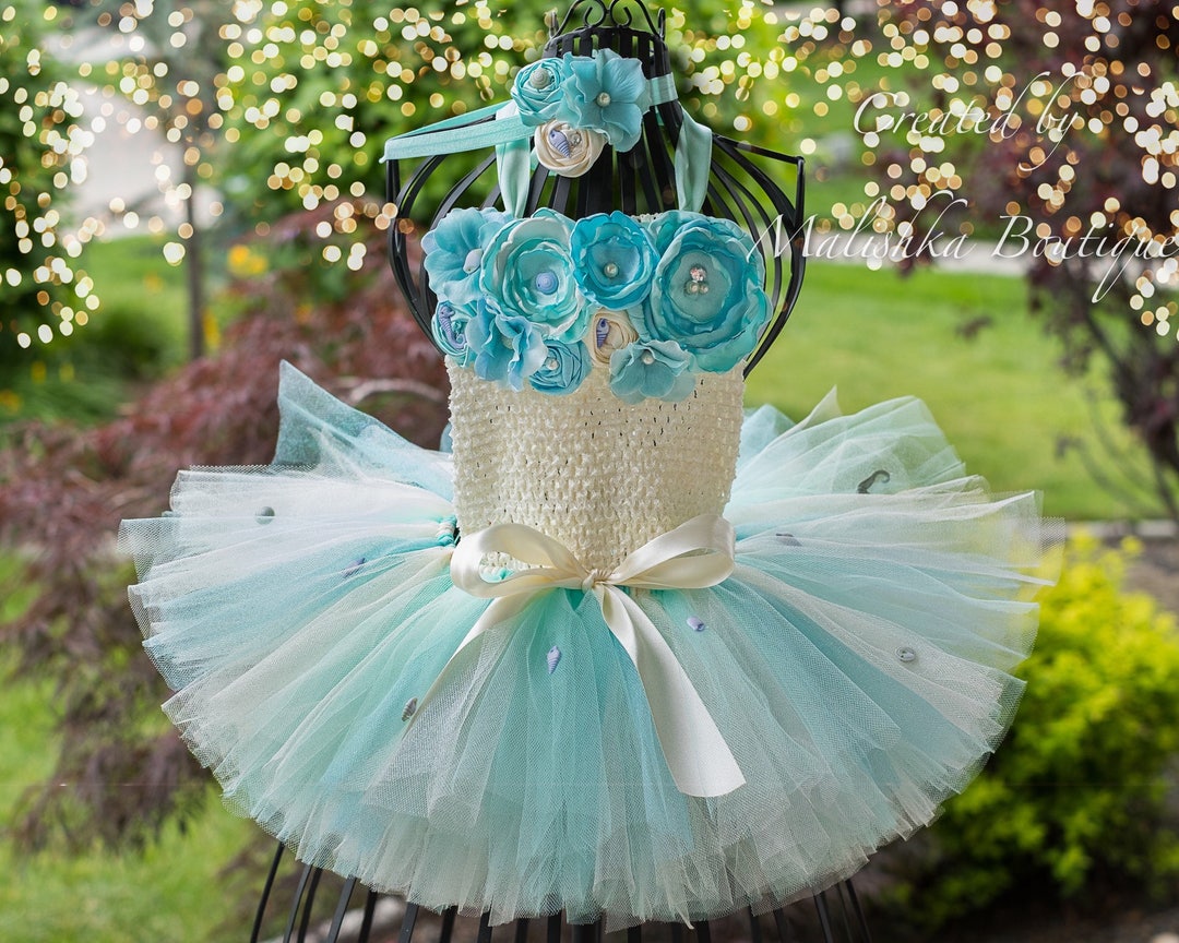 Aqua Sea Shell Cake Smash Tutu Outfit, Under the Sea Cream Crochet Top ...