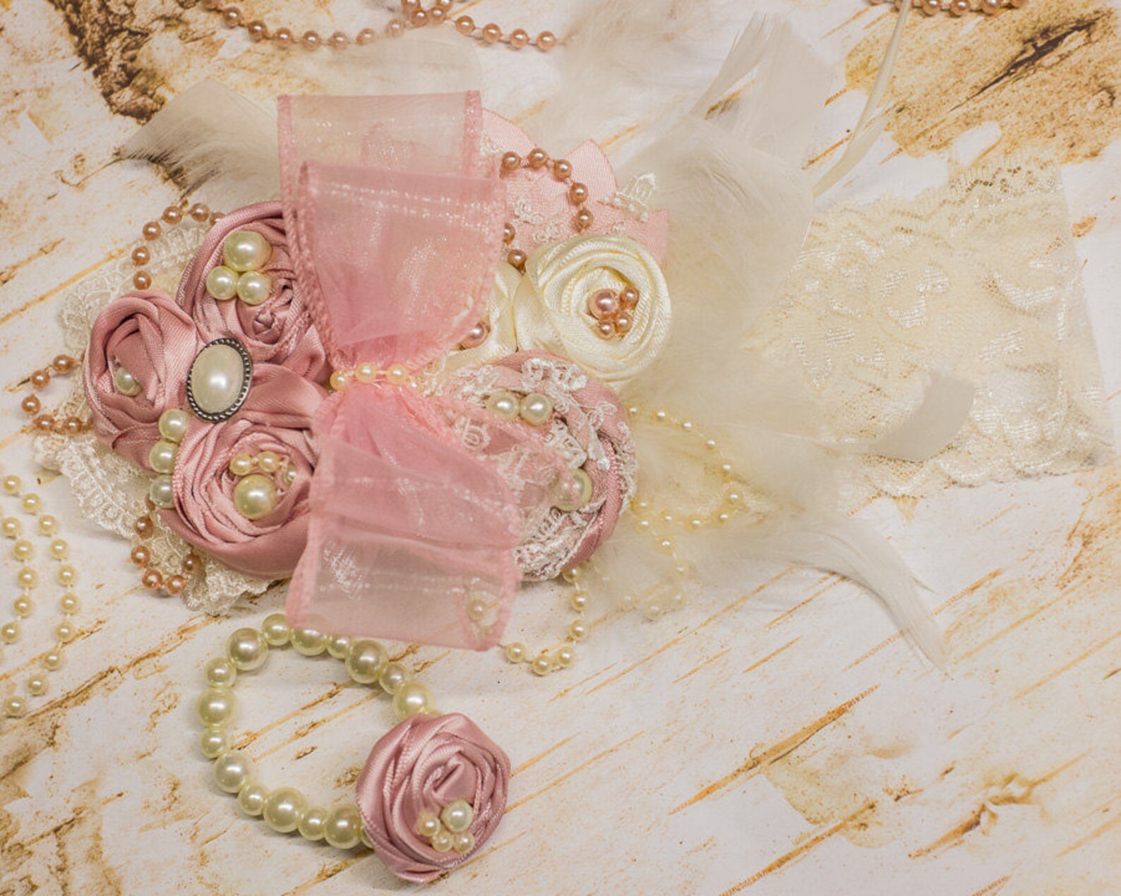 Cream Dusty Rose Pearl Rosette Bracelet Blush Mauve Little Baby Flower ...