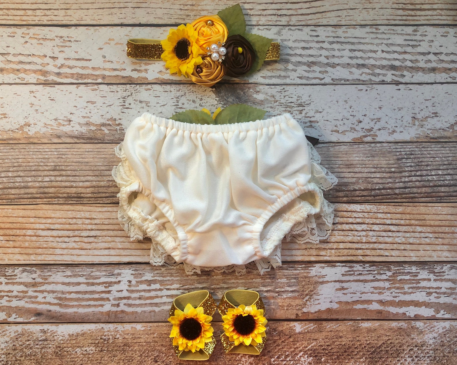 Sunflower Lace Diaper Cover Fabric Flower Headband Glitter - Etsy