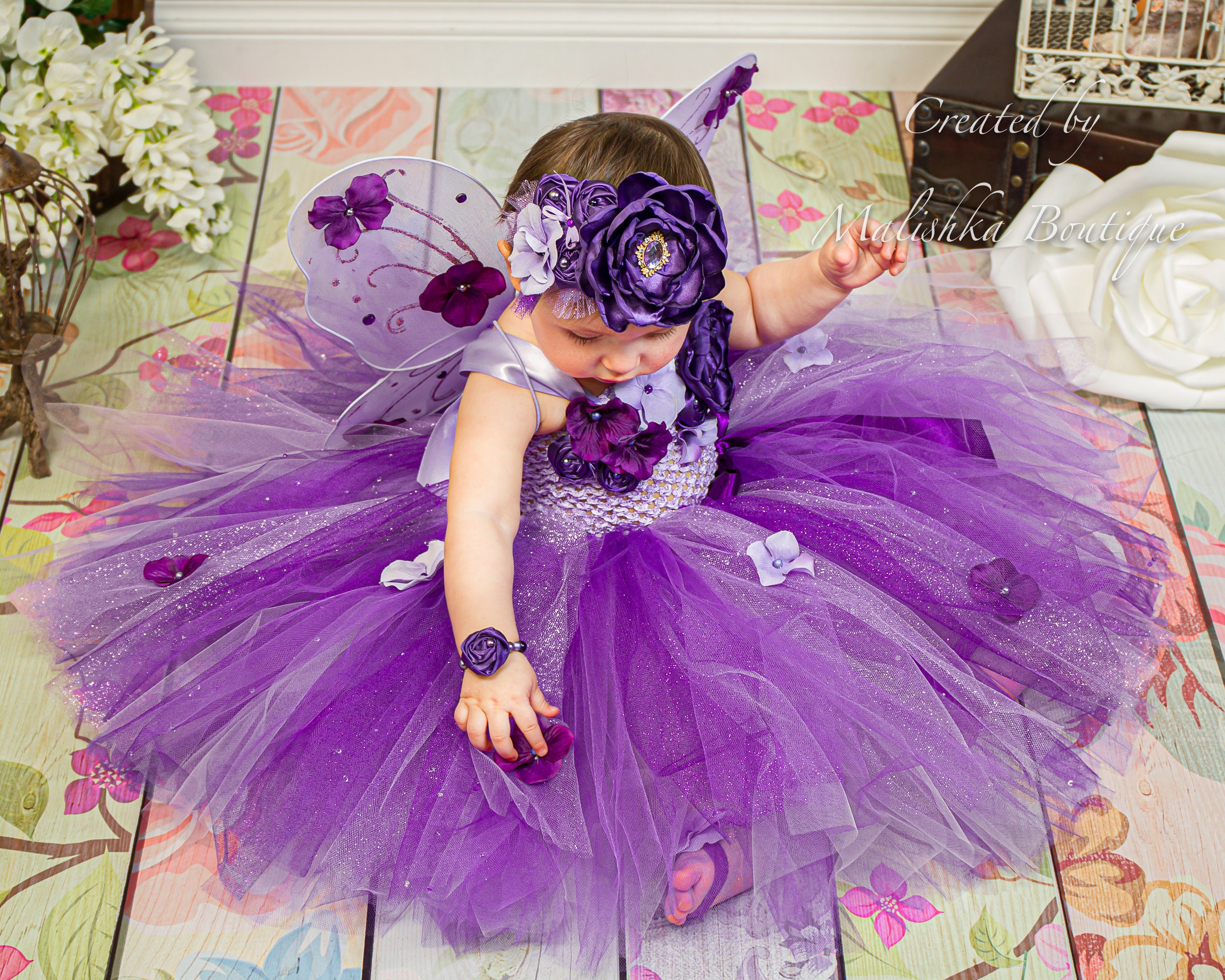 Long Fairy Tutu Dress, Over the Top Fabric Flower Headband, Crochet Top ...